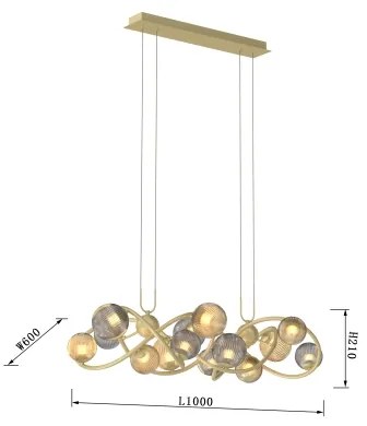 Wofi 7015-1404 - LED Lustr na lanku METZ 14xG9/3,5W/230V zlatá/šedá