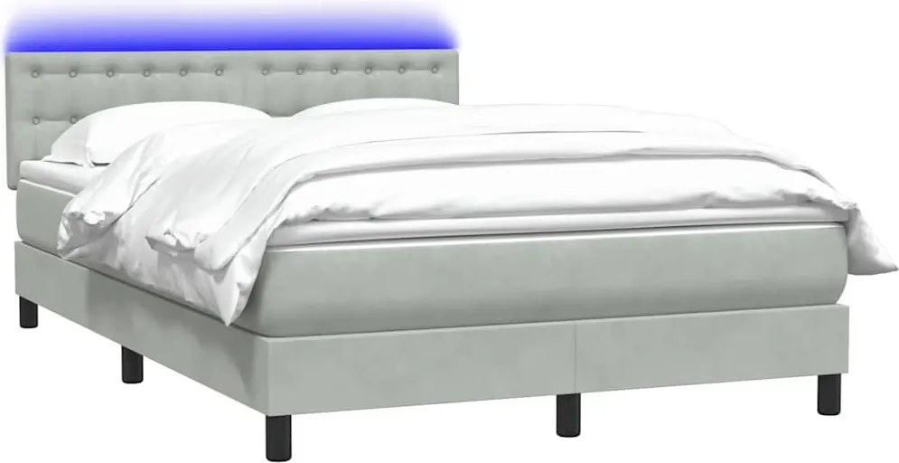 Box spring postel s matrací a LED světle šedá 160x210 cm samet 3317271