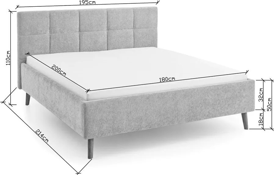 Šedá čalouněná dvoulůžková postel s úložným prostorem s roštem 180x200 cm Nova – Meise Möbel