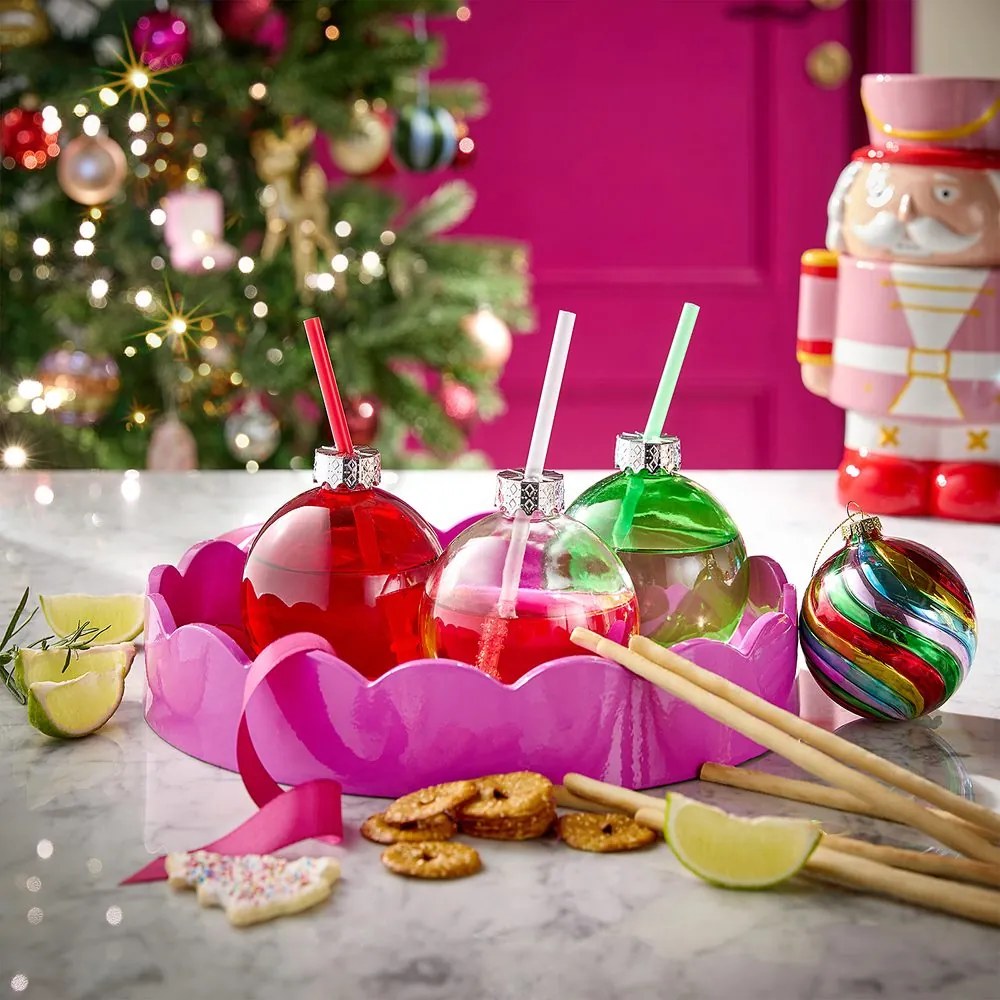 SANTA'S BUBBLE Skleněná koule s brčkem - červená