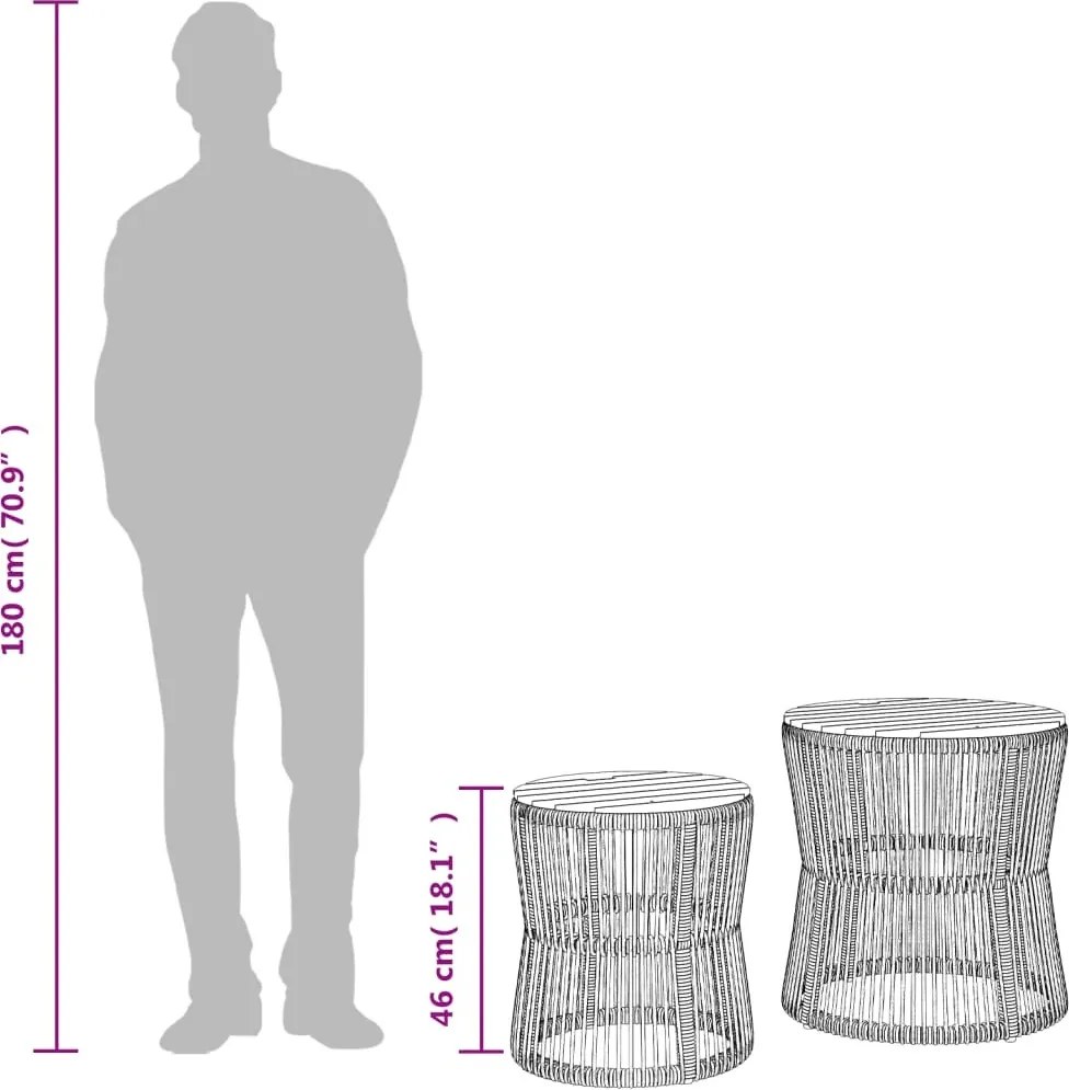 vidaXL Zahradní odkládací stolky 2 ks dřevěná deska polyratan [366291] Barva: Černá