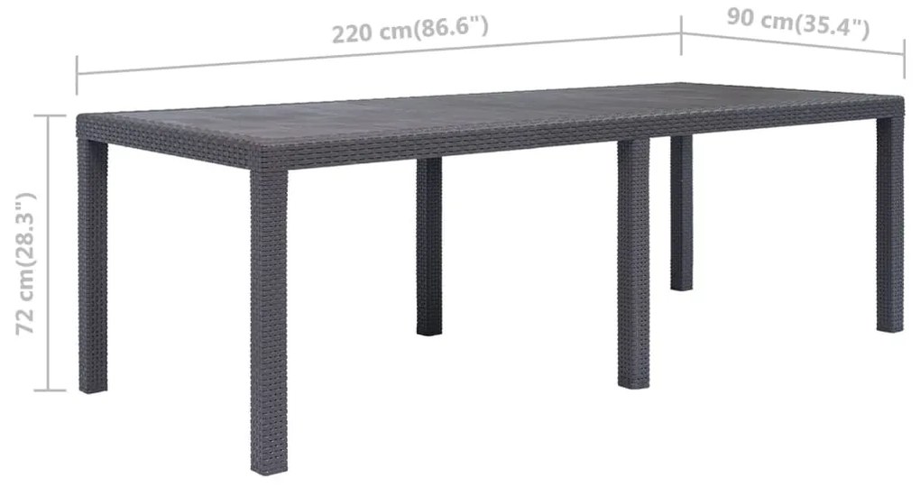 vidaXL Marketos Zahradní stůl bílý 220 x 90 x 72 cm plast ratanový vzhled