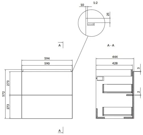 Cersanit Larga, závěsná umyvadlová skříňka 60cm, šedá matná, S932-072
