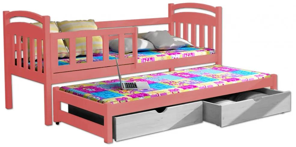 Dětská postel s přistýlkou VIOLA vč. roštů, úložných prostor a matrací Rozměr: 180x80, Barva: Růžová