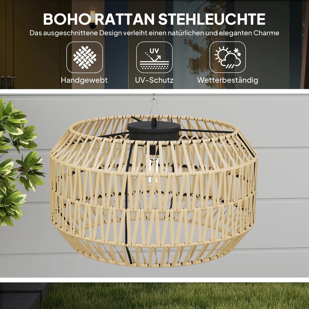 Solární stojací lampa ratan Solární lampy se světelným senzorem Automatické solární světlo v boho stylu IP44 Černá+žlutá