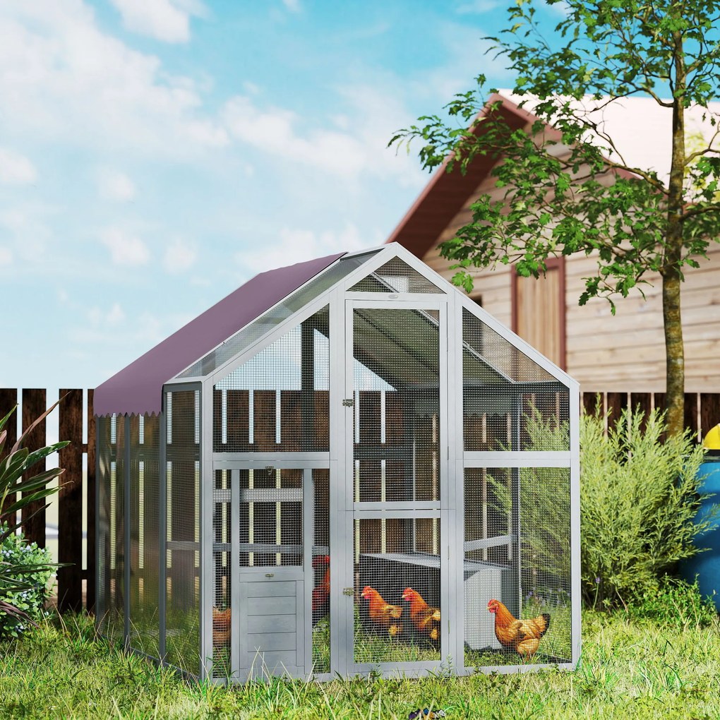 PawHut Výběh pro kuřata, kurník s vodotěsnou střechou, 2 hnízdní boxy, 2 hnízda, pro 6-8 kuřat, cca 1,7 x 1,8 x 1,8 m