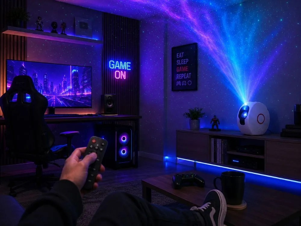 Verk Group Led projektor hvězd galaktický s bluetoothem, reproduktorem, dálkovým ovládačem a noční svítilnou