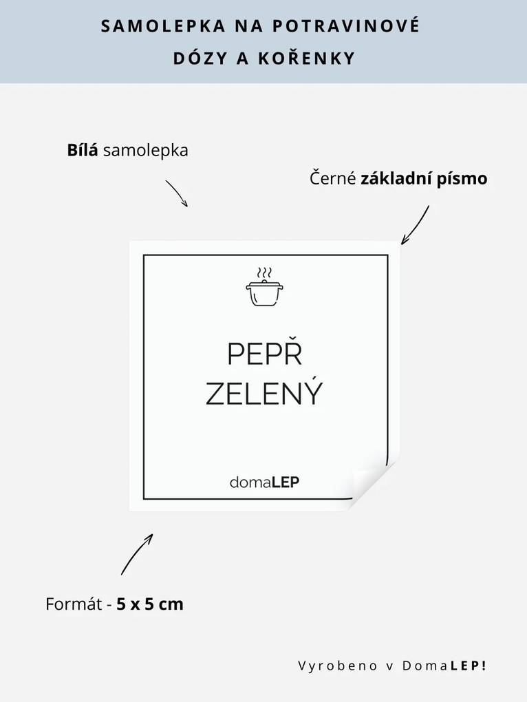 Samolepka na kořenky PEPŘ ZELENÝ bílá 5 × 5 cm základní písmo