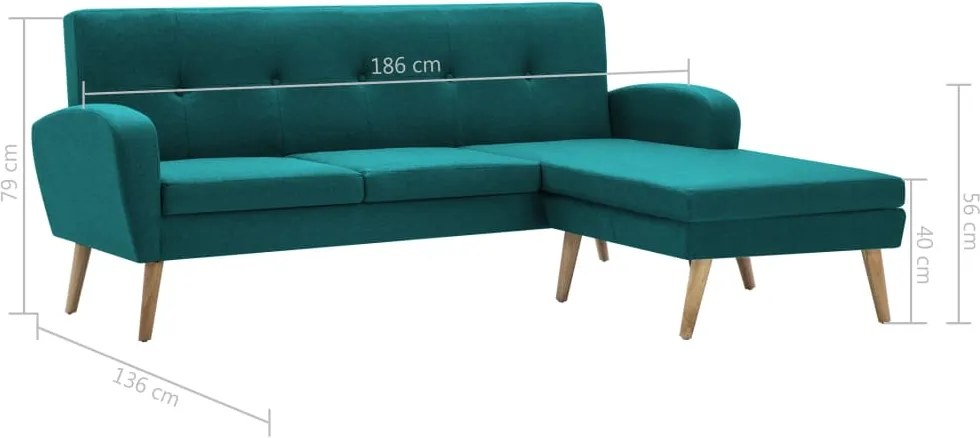 Rohová sedačka Crete - textilní čalounění - zelená | 186x136x79 cm