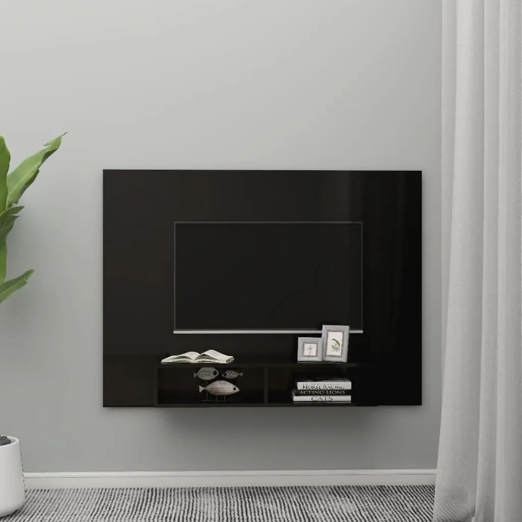 vidaXL Nástěnná TV skříňka černá vysoký lesk 135x23,5x90cm dřevotříska