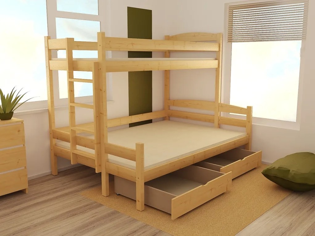 Vomaks Patrová postel s rozšířeným spodním lůžkem PPS 001 80/120 x 180 cm moření olše vpravo