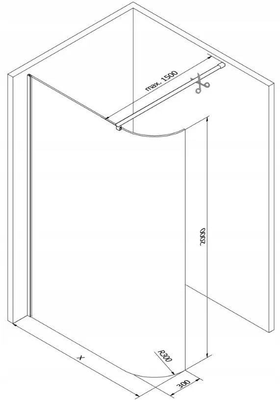 Mexen Kioto zaoblená sprchová zástěna Walk-In 160x200 cm, 8mm čiré sklo, 800-160-000-00-06