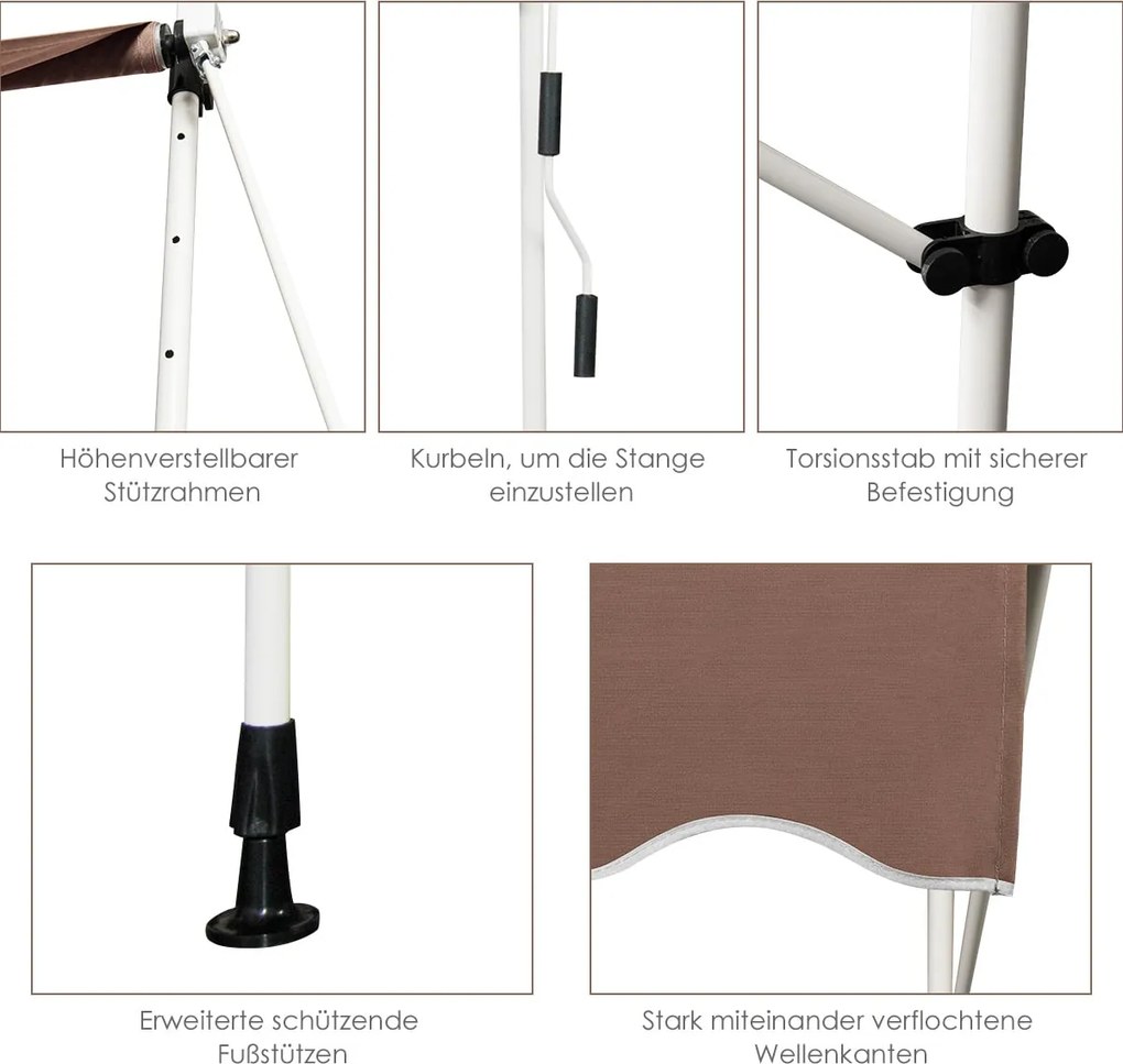 Costway 250 cm široká příchytná markýza bez vrtání, balkonová