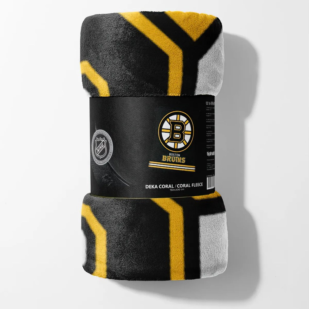 Carbotex deka z mikrovlákna (coral fleece) dětská hokejová NHL BOSTON BRUINS ESSENTIAL, žluto-černá, 150x200cm