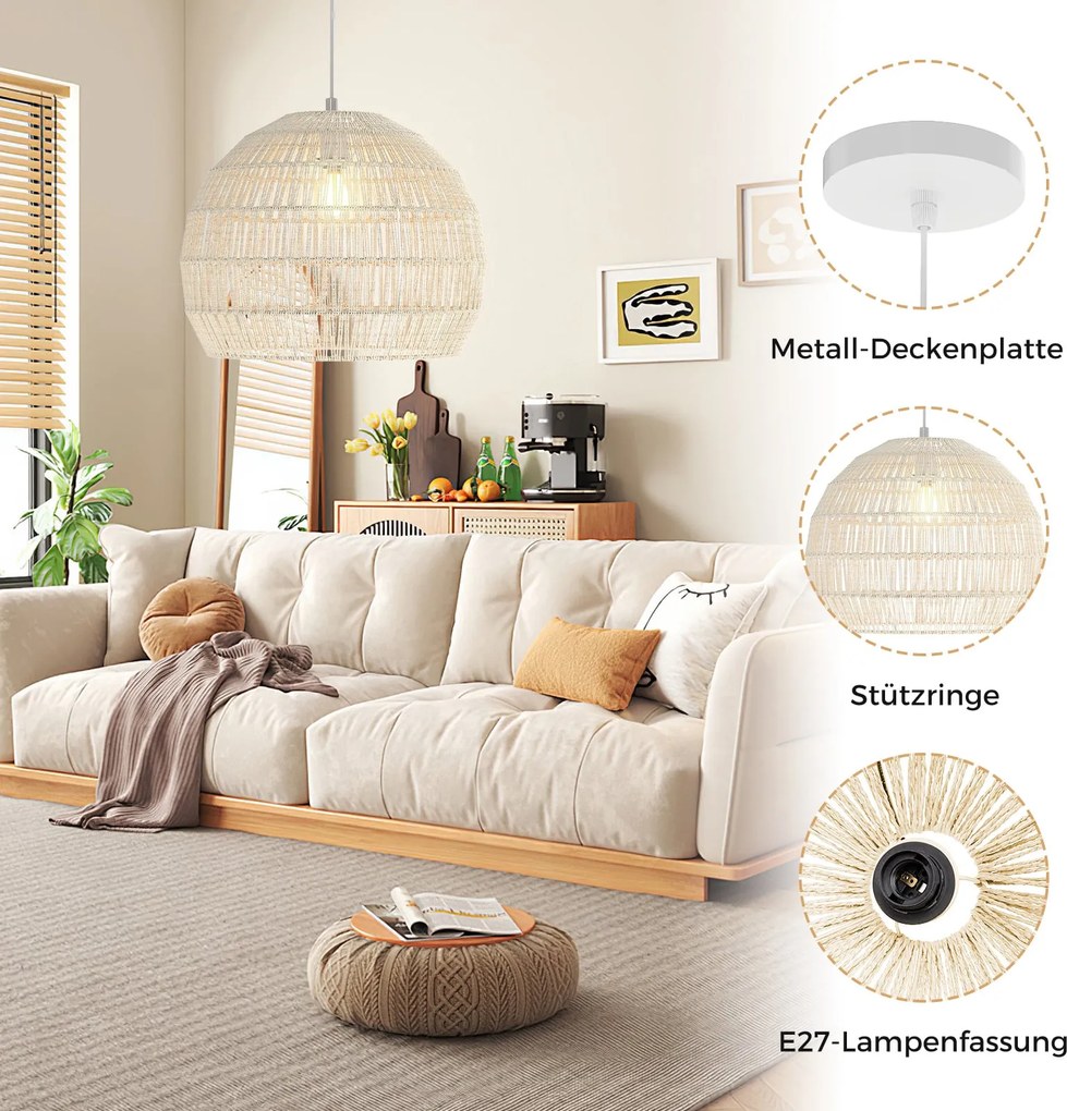 Costway Pletené závěsné svítidlo Boho stropní svítidlo s nastavitelnou výškou