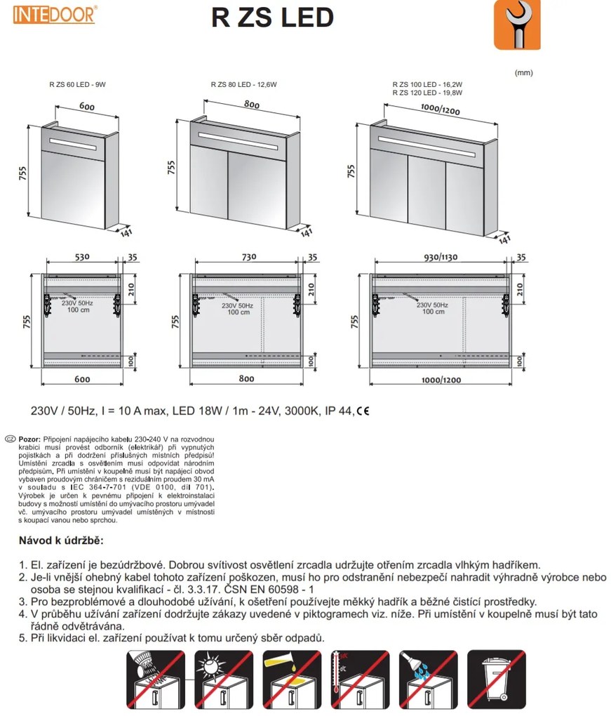 INTEDOOR zrcadlová skříňka s integrovaným LED osvětlením R ZS 80 LED Varianta: 25 Dub Gladstone tabákový