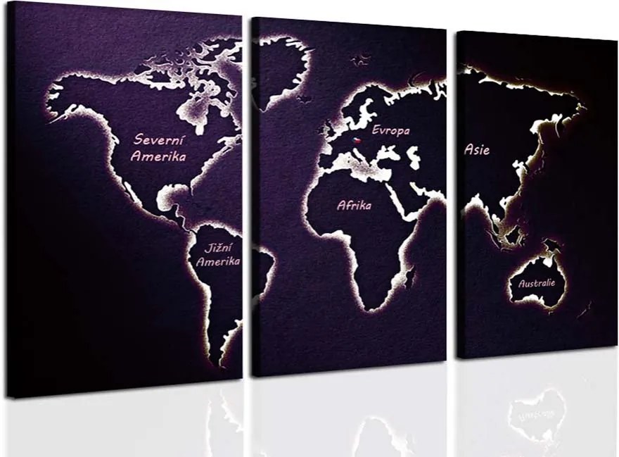 Třídílný obraz mapa světa II. (90x70 cm) - InSmile ®
