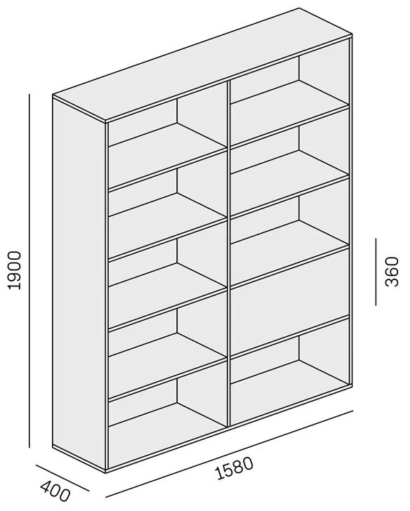 PLAN Široký kancelářský policový regál LAYERS, 1 box, 1582 x 400 x 1905