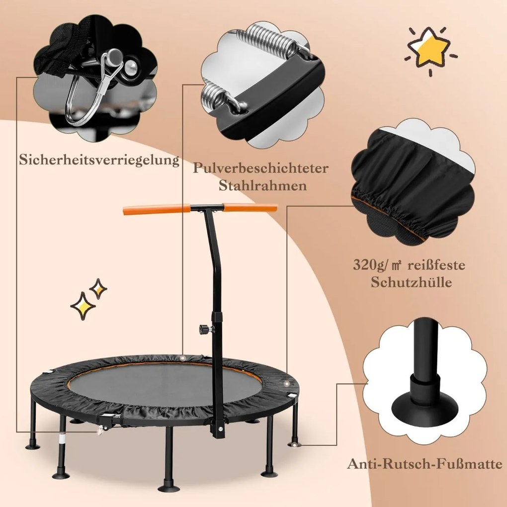 Costway Φ117 cm Skládací mini trampolína s výškově nastavitelným madlem dětská