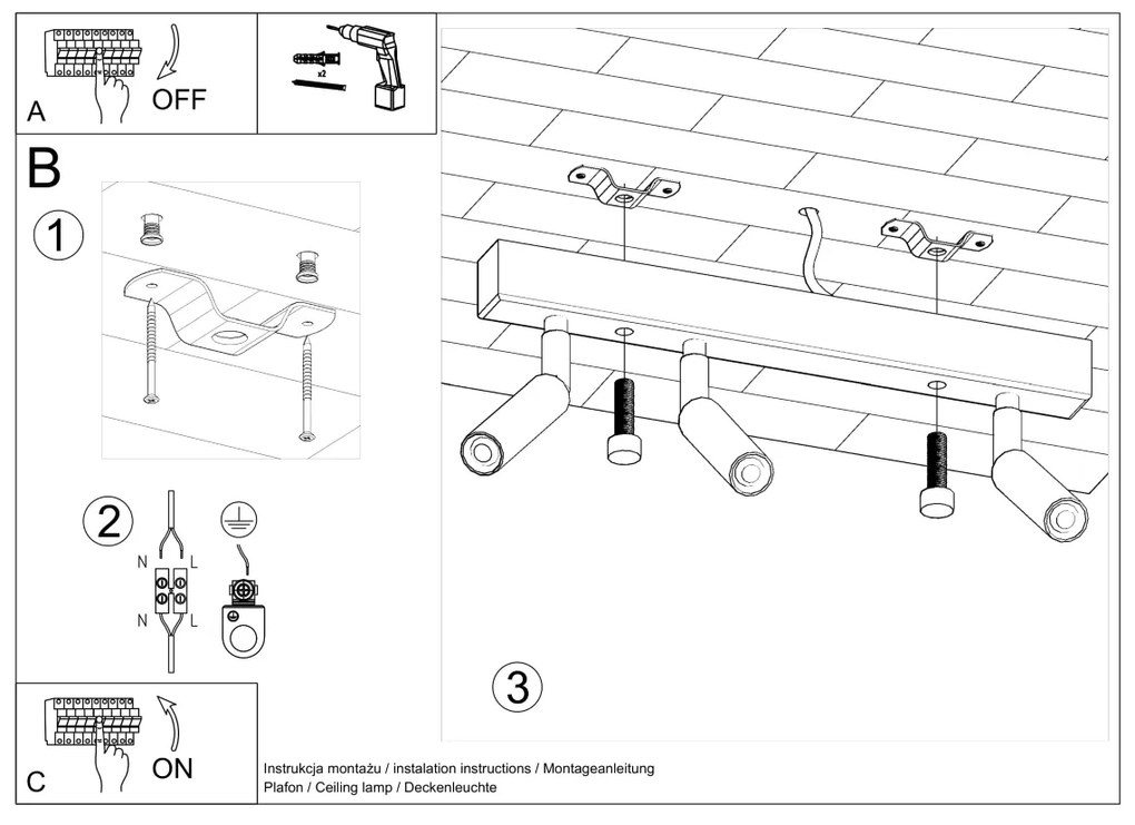 Bodové svítidlo Eyetech, 3x černé kovové stínítko, (možnost polohování)