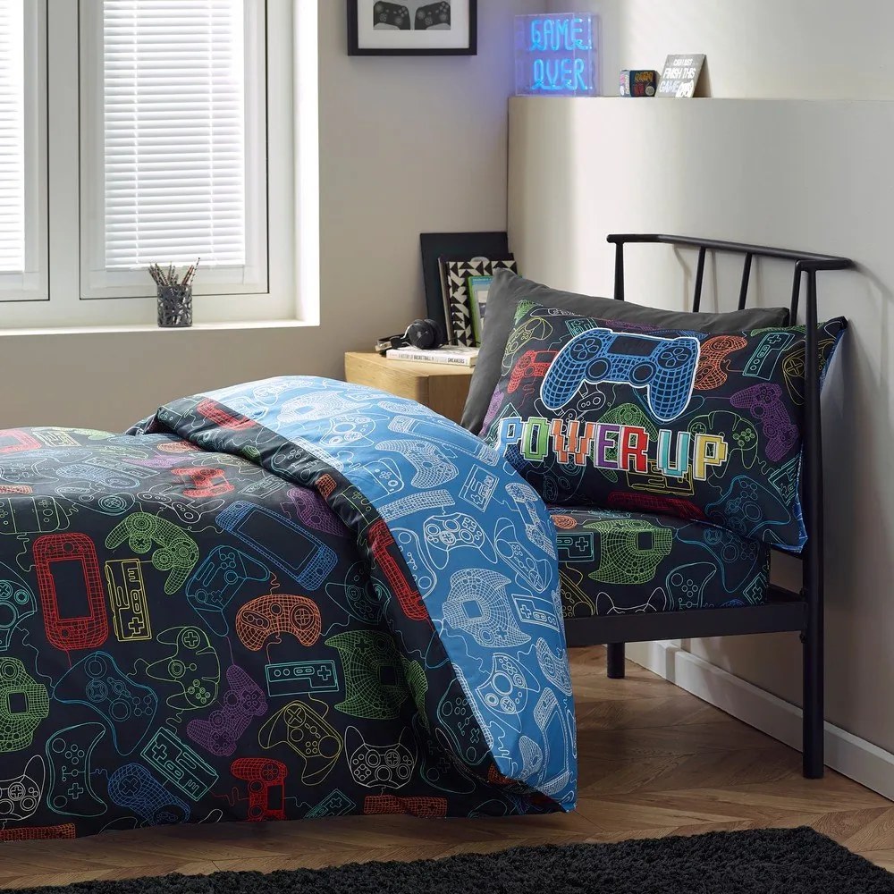 Černé dětské povlečení na jednolůžko 135x200 cm Power Up Gamer – Catherine Lansfield