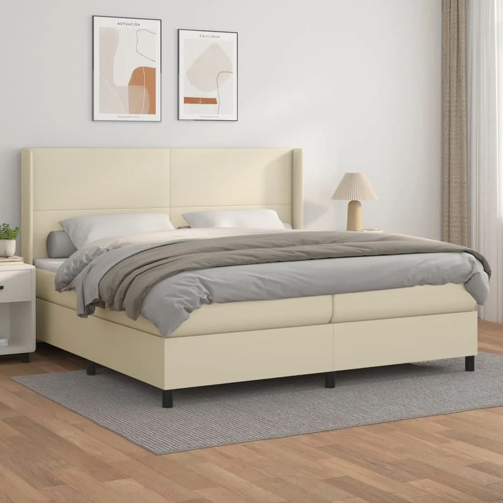 Box spring postel s matrací krémová 200x200 cm umělá kůže 3132401