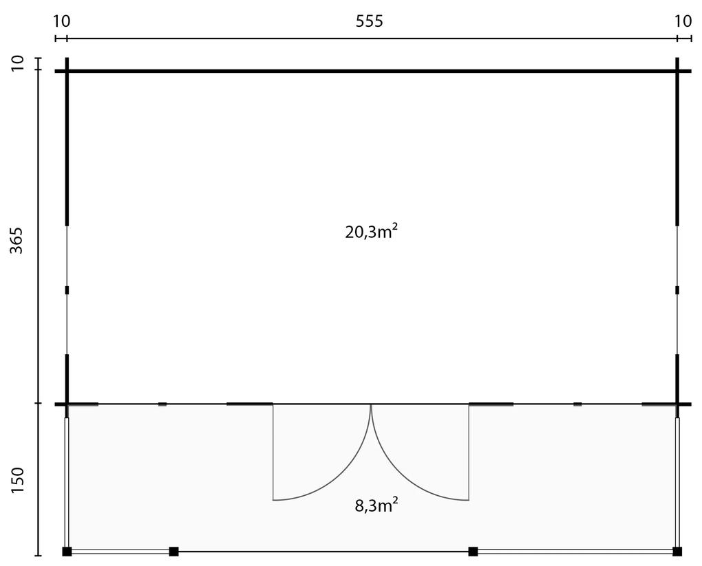 Domek Rumi 575x385cm, 1,5m terasa, 70mm
