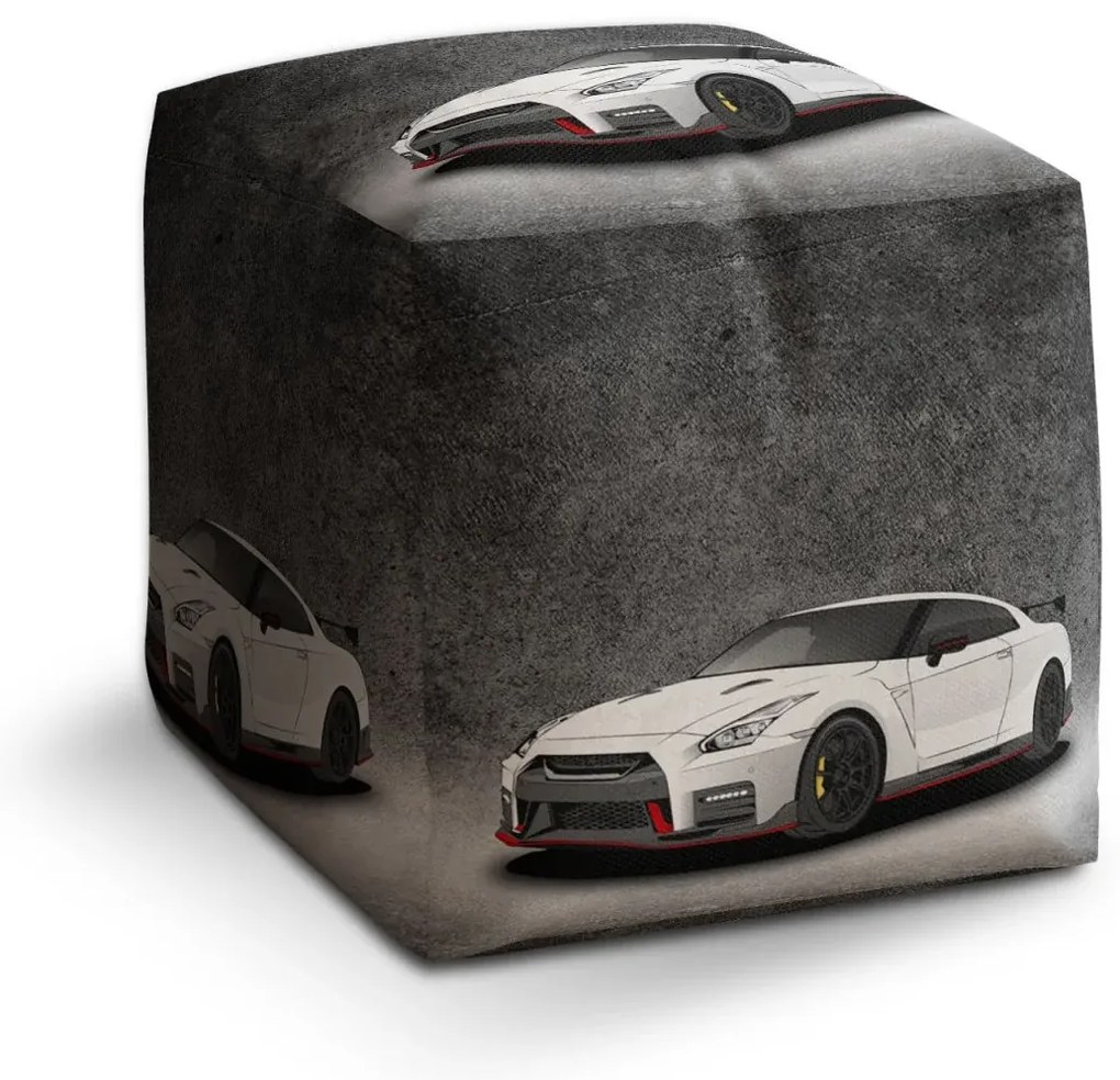 Sablio Taburet Cube Nissan GTR 35 Šedý: 40x40x40 cm