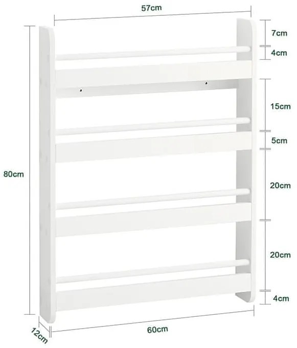 Sobuy KMB08-K-W Dětská police Police na zeď Závěsná police Dětská knihovna Bílá 60x80x12cm