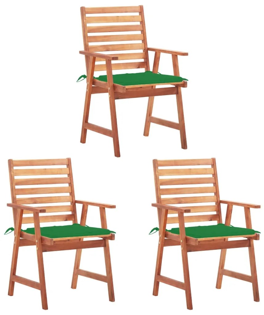 3064352 vidaXL Zahradní jídelní židle s poduškami 3 ks masivní akáciové dřevo