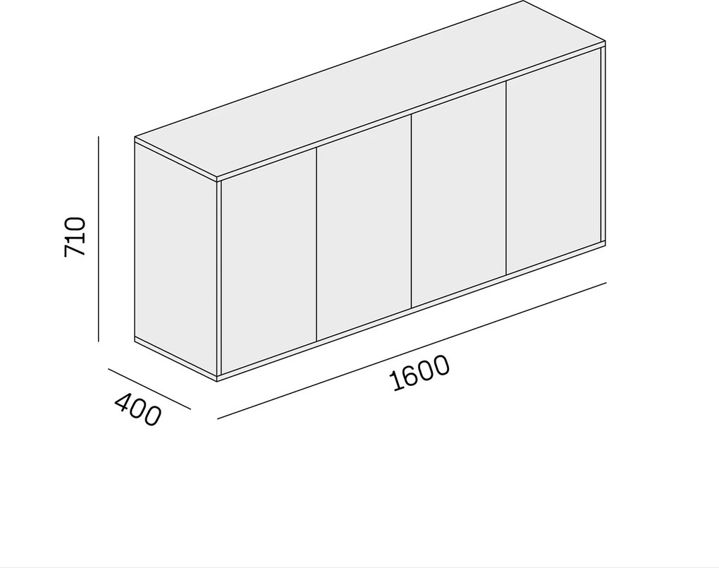 Kancelářská zásuvková komoda BLOCK, 1600 x 400 x 710 mm, 4x dveře, dub přírodní