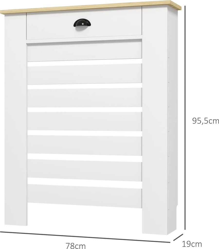 HOMCOM Kryt na radiátor, Radiátorová skříň, Horizontální mřížka, se zásuvkou, pro obývací pokoj, ložnici, chodbu, Dřevo, 78 x 19 x 95,5 cm, Bílá