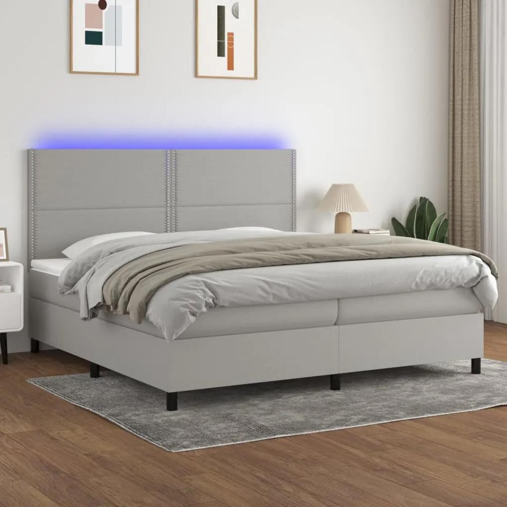 Box spring postel s matrací a LED světle šedá 200x200 cm textil,  3134821