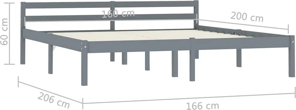 Rám postele šedý masivní borové dřevo 160 x 200 cm 283200