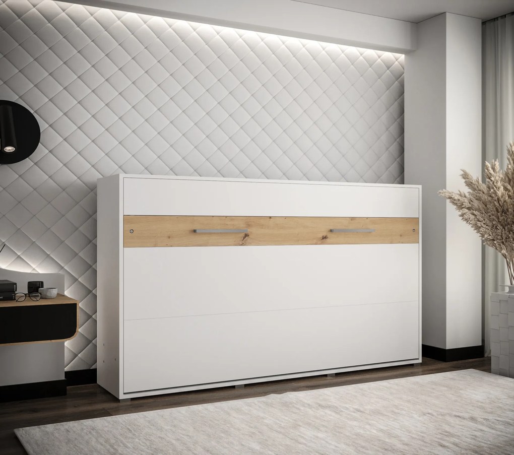 Sklápěcí postel Peka 120x200cm, bílá/dub artisan, horizontální