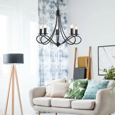 HOMCOM Rustikální stropní lustr z černě pletené oceli s 5 nastavitelnými a skládacími svícny Ф58 x 45 cm