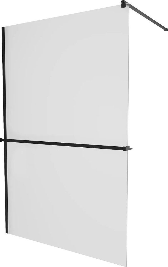 Mexen Kioto+, sprchová zástěna s poličkou a držákem na ručníky 140 x 200 cm, 8mm námraza sklo, černý profil, 800-140-121-70-30