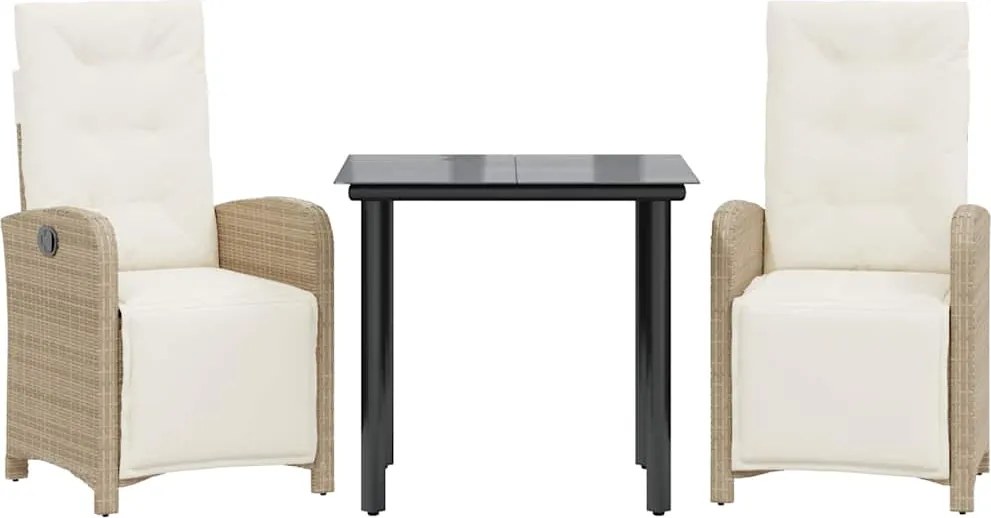 3dílný bistro set s poduškami béžový polyratan 3212577