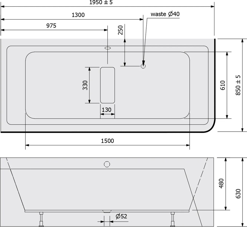 Polysan MARLENE CURVE L MONOLITH vana 195 x 85 x 63 cm obdélníková levá 78731MCL
