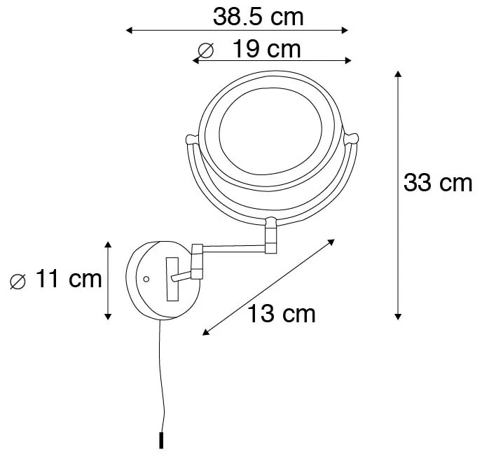 Designové nástěnné zrcadlo černé vč. LED nastavitelné IP44 se světelným tahem - Vicino