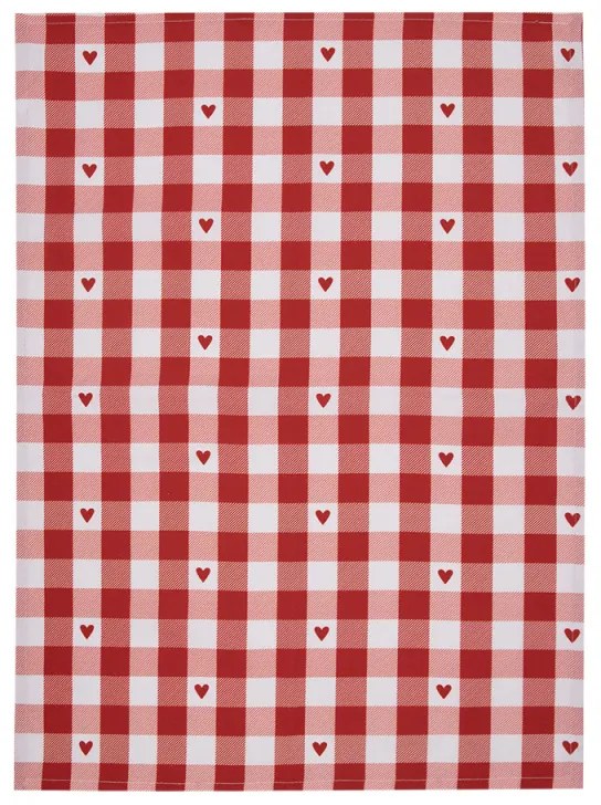 Červeno-bílá bavlněná utěrka se srdíčky Love It II – 50x70 cm