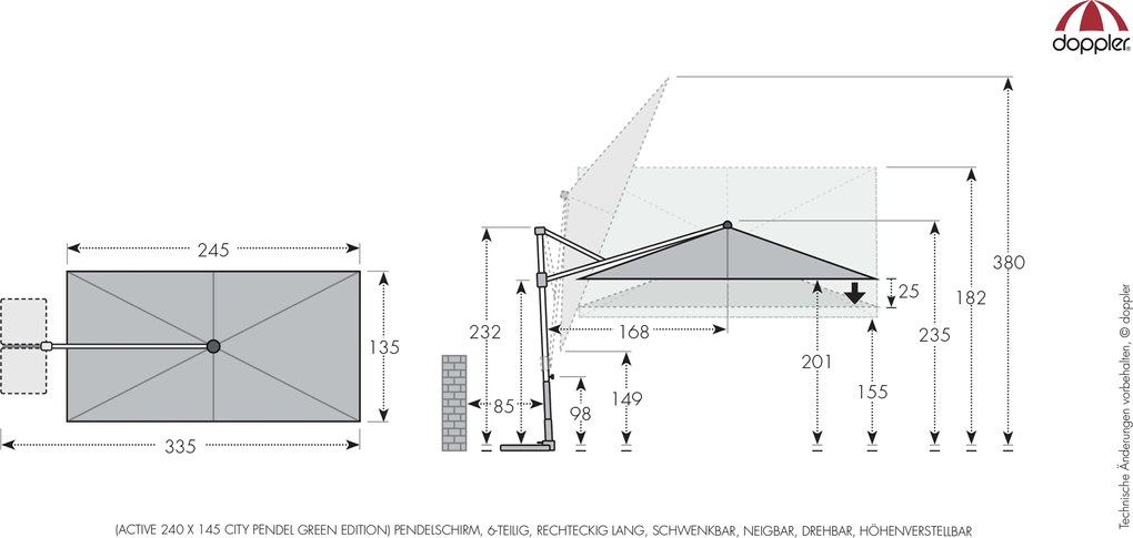Doppler ACTIVE 240 x 135 cm - moderní slunečník s boční nohou - 2. jakost (S303)