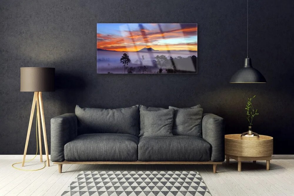 Obraz na skle Stromy Mlha Krajina 125x50 cm
