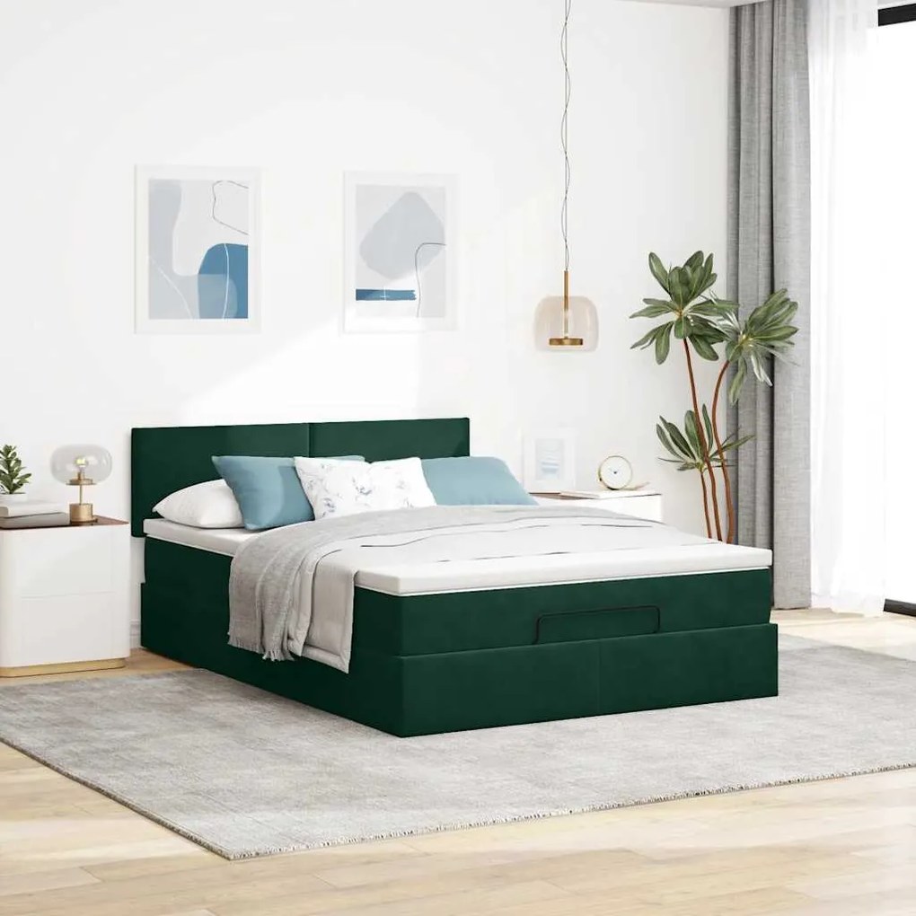 Osmanský rám postele s matrací tmavě zelená 140x190cm samet 3312551