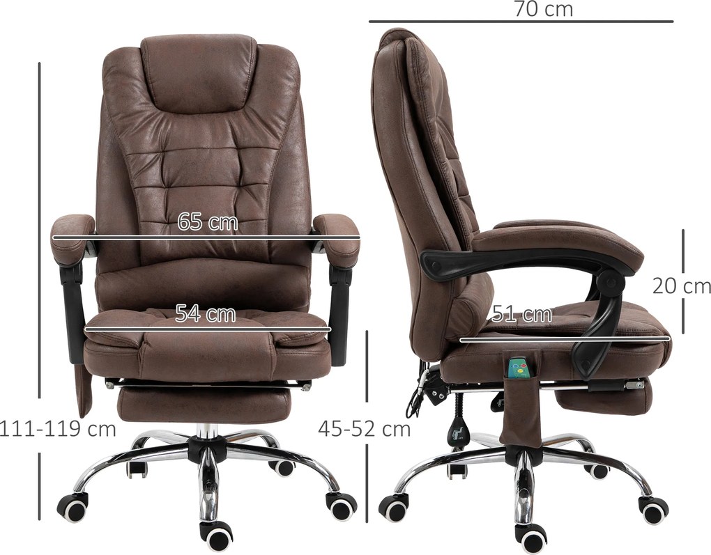 Kancelářská židle Vinsetto s masážní funkcí, ergonomická kancelářská židle s funkcí polohování a vyhřívání, výškově nastavitelná počítačová židle s p…