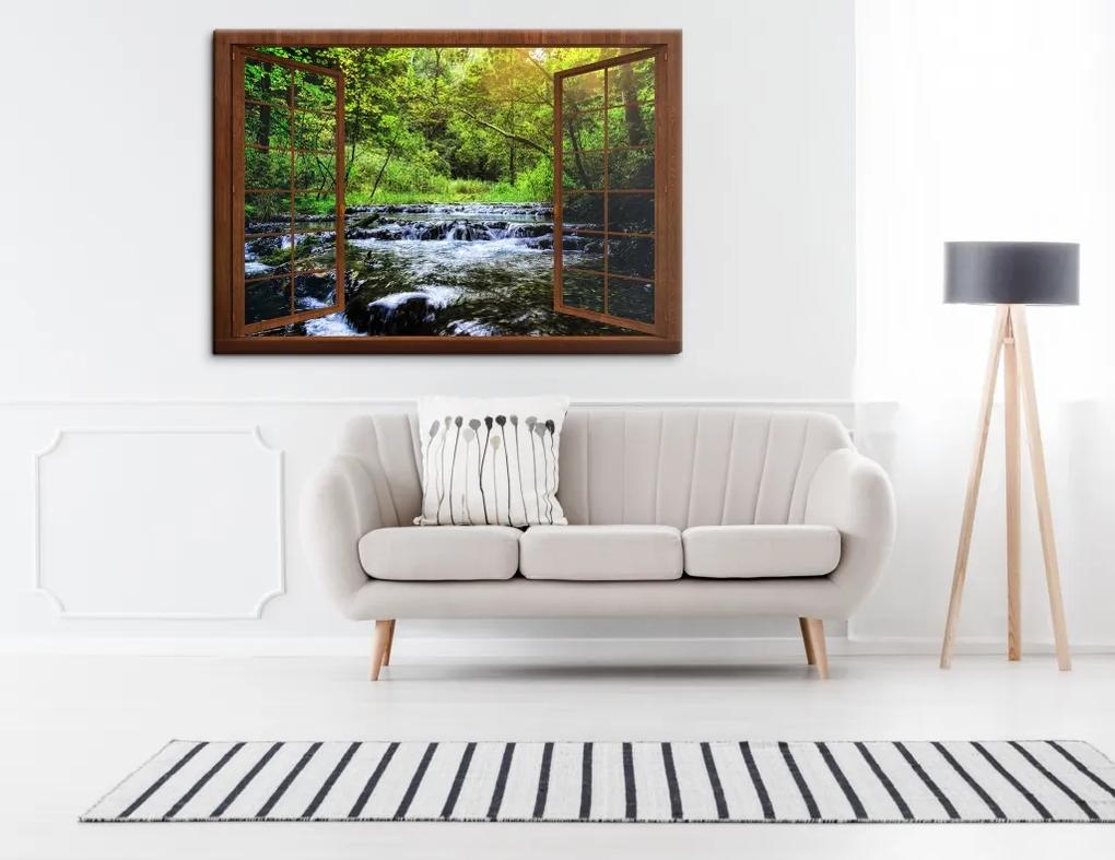 3D obraz dřevěné okno na řeku Velikost (šířka x výška): 120x80 cm