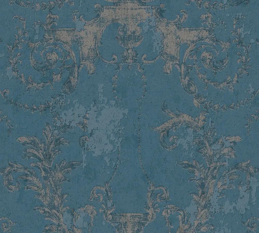 Vliesová tapeta na zeď modrá, zlatá, neoklasicistní, strukturální 376485 / vliesové tapety 37648-5 History of Art (0,53 x 10,05 m) A.S.Création