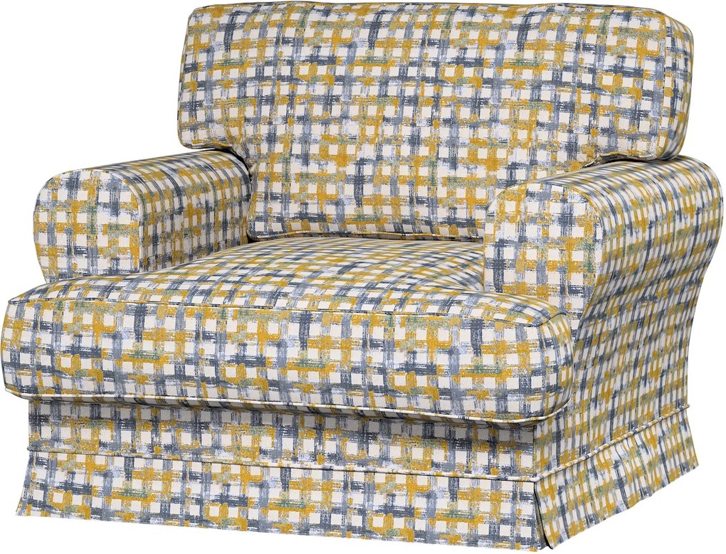 Potah na křeslo IKEA Ekeskog barva modrá látka pletený vzor, vzorované