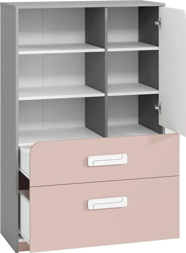 Casarredo - Komfort nábytek Dětská skříňka VILLOSA 1D2S úzká, šedá/bílá/růžová