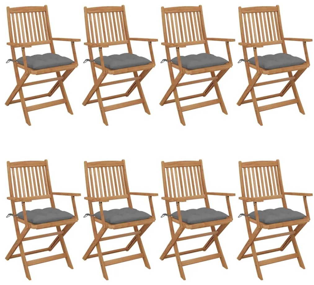 3074983 vidaXL Skládací zahradní židle s poduškami 8 ks masivní akácie